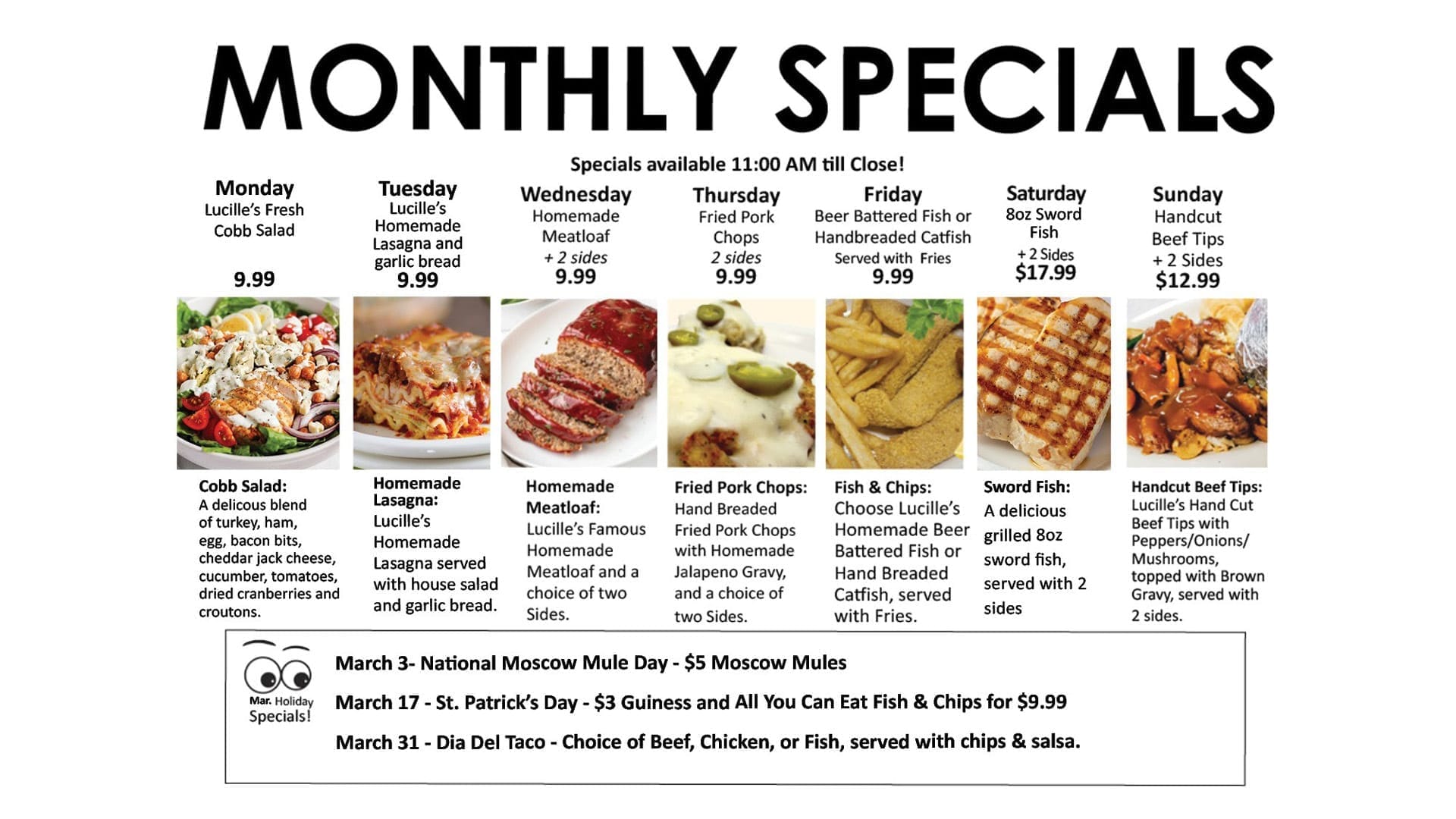 Monthly Specials | Lucilles Roadhouse